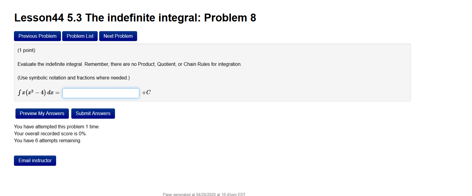 Solved Lesson44 5.3 The indefinite integral: Problem 8 | Chegg.com