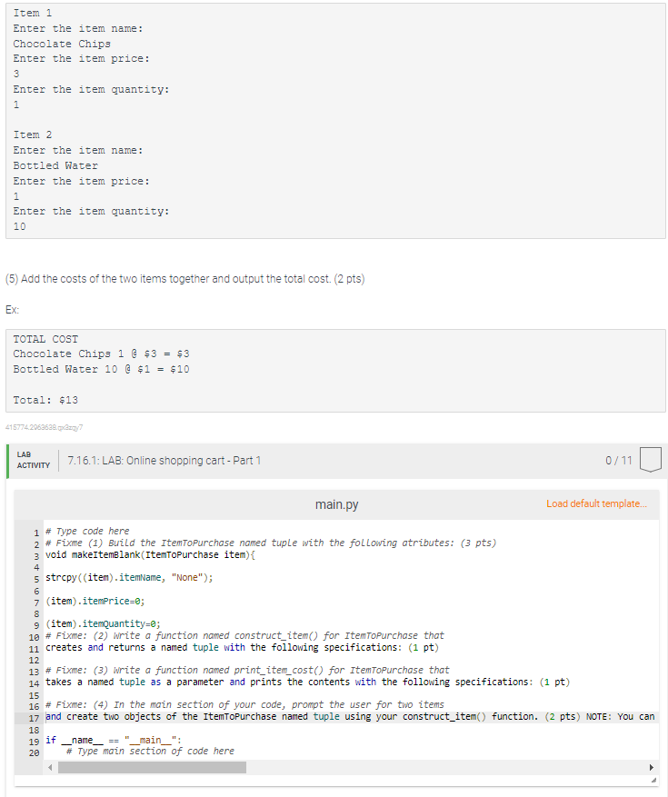 Solved 7.16 LAB: Online shopping cart - Part 1 Instructor | Chegg.com