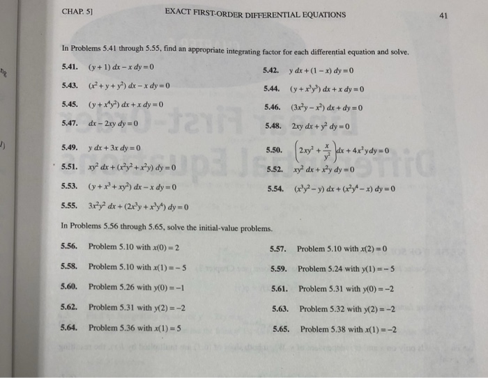 Solved CHAP 51 EXACT FIRST ORDER DIFFERENTIAL EQUATIONS 41 | Chegg.com