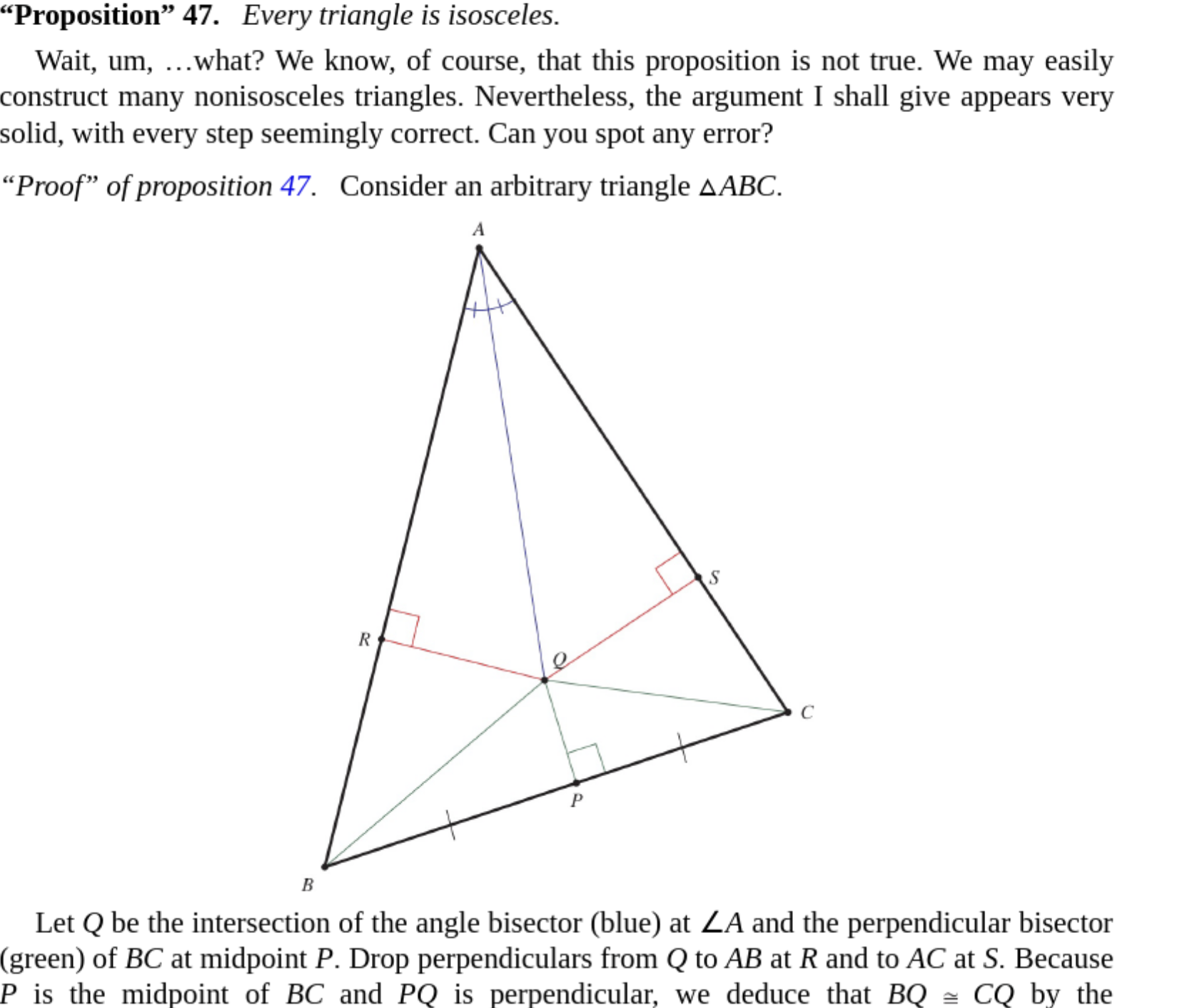 Solved "Proposition" 47. Every triangle is isosceles. Wait, | Chegg.com