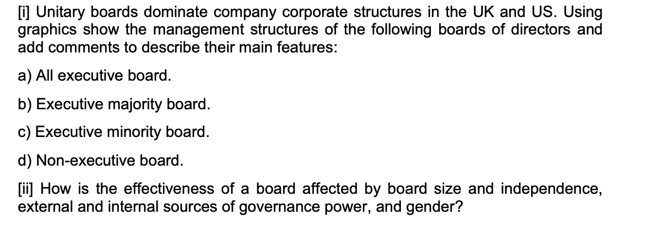 Solved [i] Unitary boards dominate company corporate | Chegg.com