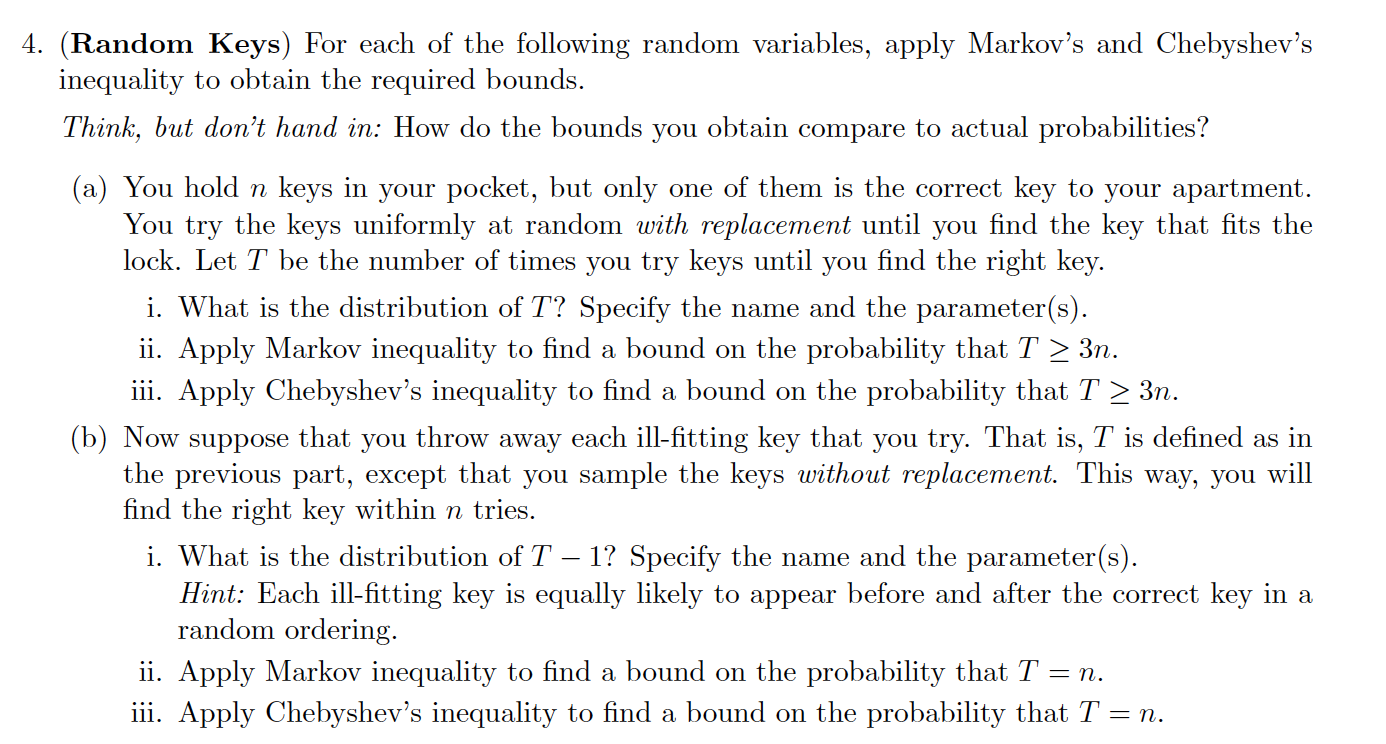 4. (Random Keys) For each of the following random | Chegg.com