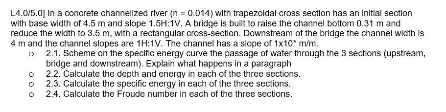 L4.0/5.0] In a concrete channelized river (n=0.014) | Chegg.com