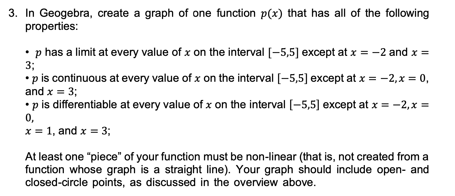 Solved 3. In Geogebra, create a graph of one function p(x) | Chegg.com