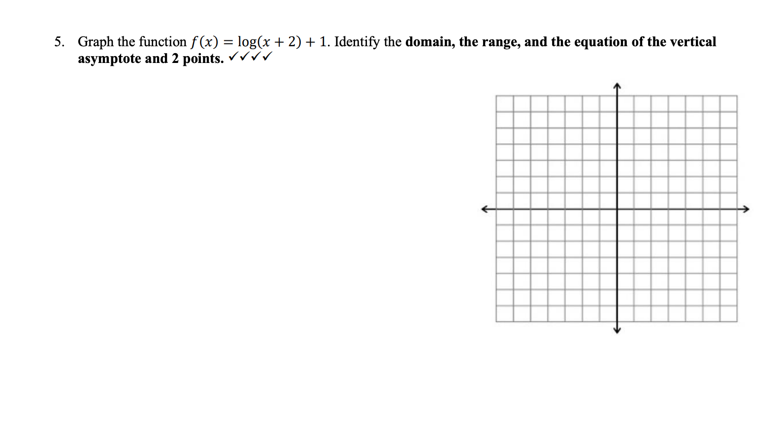 Solved 5. Graph the function f(x) = log(x + 2) + 1. Identify | Chegg.com