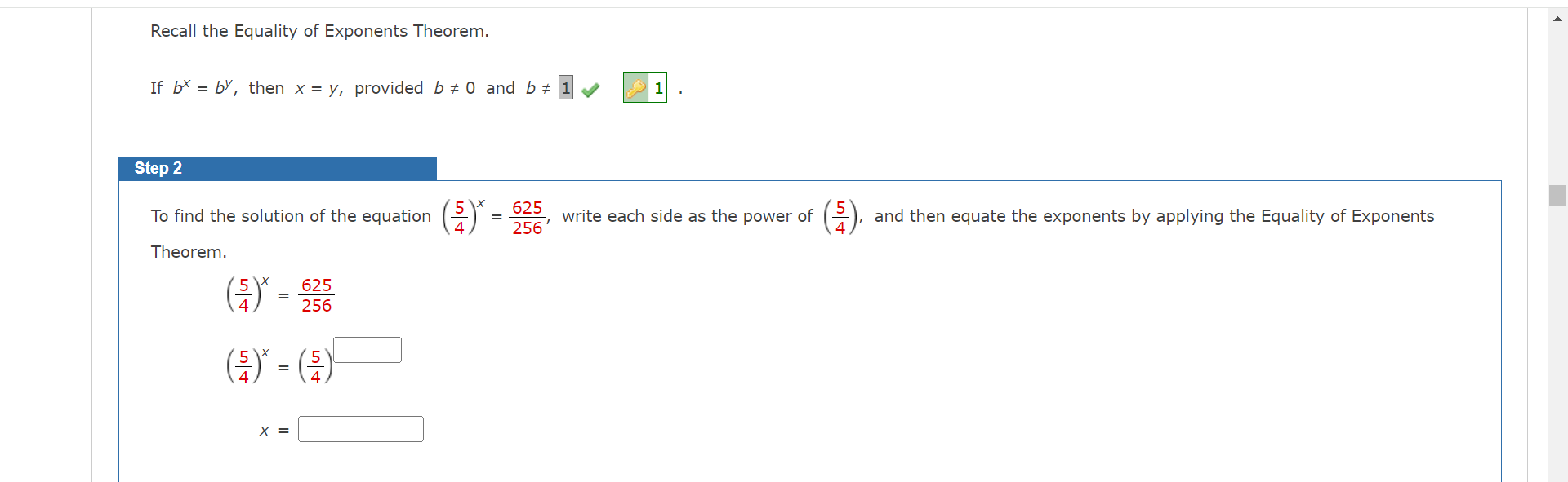 Solved Recall the Equality of Exponents Theorem.If bx=by, | Chegg.com