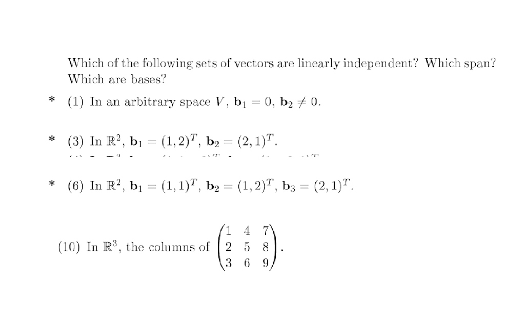 Solved Which of the following sets of vectors are linearly | Chegg.com