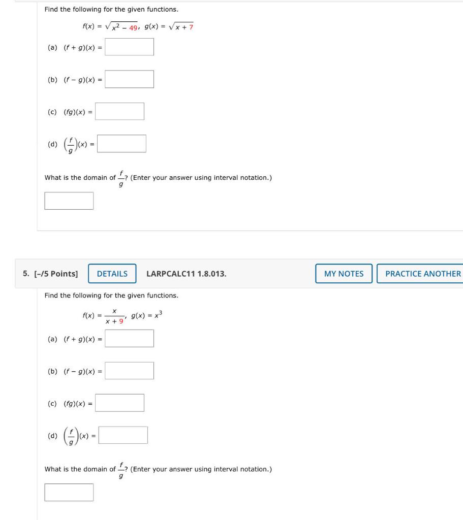 Solved Find The Following For The Given Functions