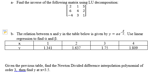 Solved a- Find the inverse of the following matrix using LU | Chegg.com
