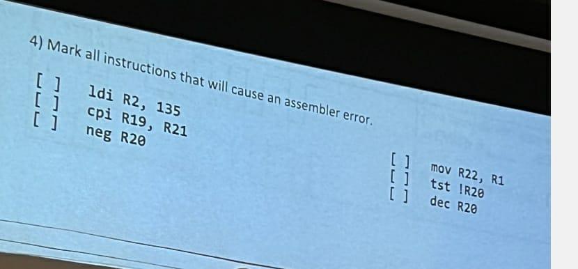 Solved 4) Mark all instructions that will cause an assembler | Chegg.com