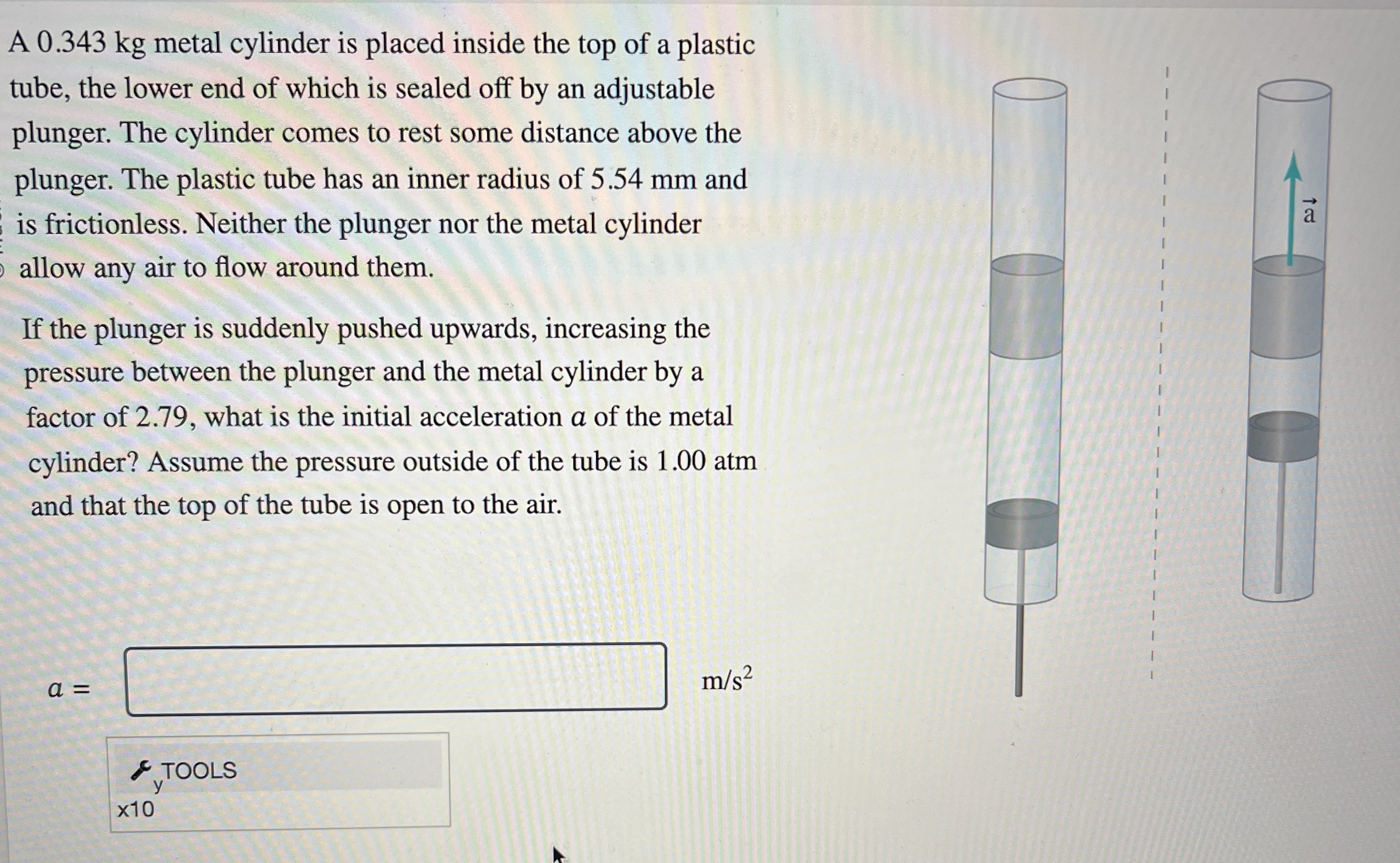 Solved A 0.343kg ﻿metal cylinder is placed inside the top of | Chegg.com