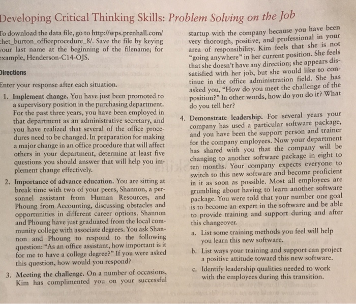 Solved Developing Critical Thinking Skills: Problem Solving | Chegg.com