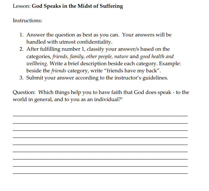 Solved Lesson: God Speaks in the Midst of Suffering | Chegg.com