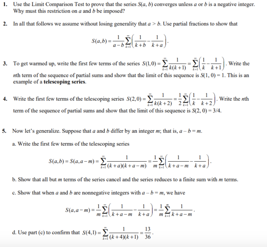 Solved 1. Use the Limit Comparison Test to prove that the | Chegg.com