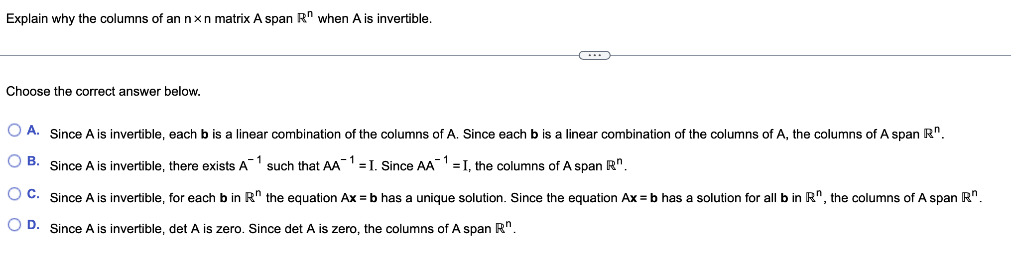 Solved Explain why the columns of an n×n matrix A span Rn | Chegg.com