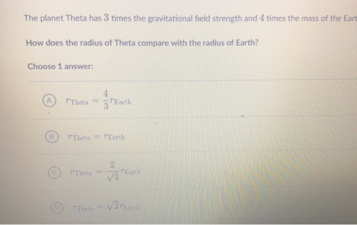 Solved The planet Theta has 3 times the gravitational field | Chegg.com