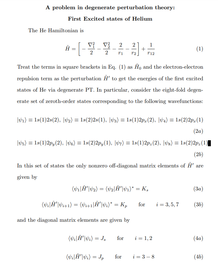 A problem in degenerate perturbation theory: First | Chegg.com