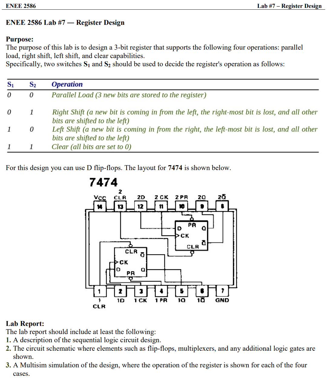 Solved ENEE 2586 Lab \#7 - Register Design Purpose: The | Chegg.com