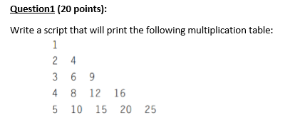 Solved Question1 (20 points): Write a script that will print | Chegg.com