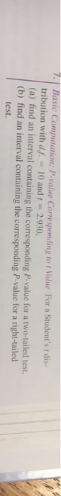 Solved Basic Computation: P-value Corresponding to t Value | Chegg.com