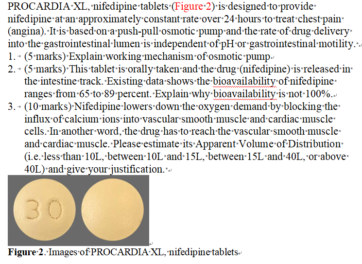 Solved PROCARDIA-XL, nifedipine-tablets (Figure 2) is | Chegg.com