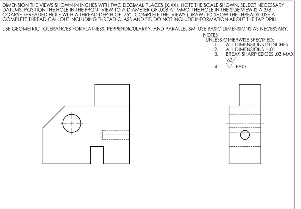 Solved DIMENSION THE VIEWS SHOWN IN INCHES WITH TWO DECIMAL | Chegg.com