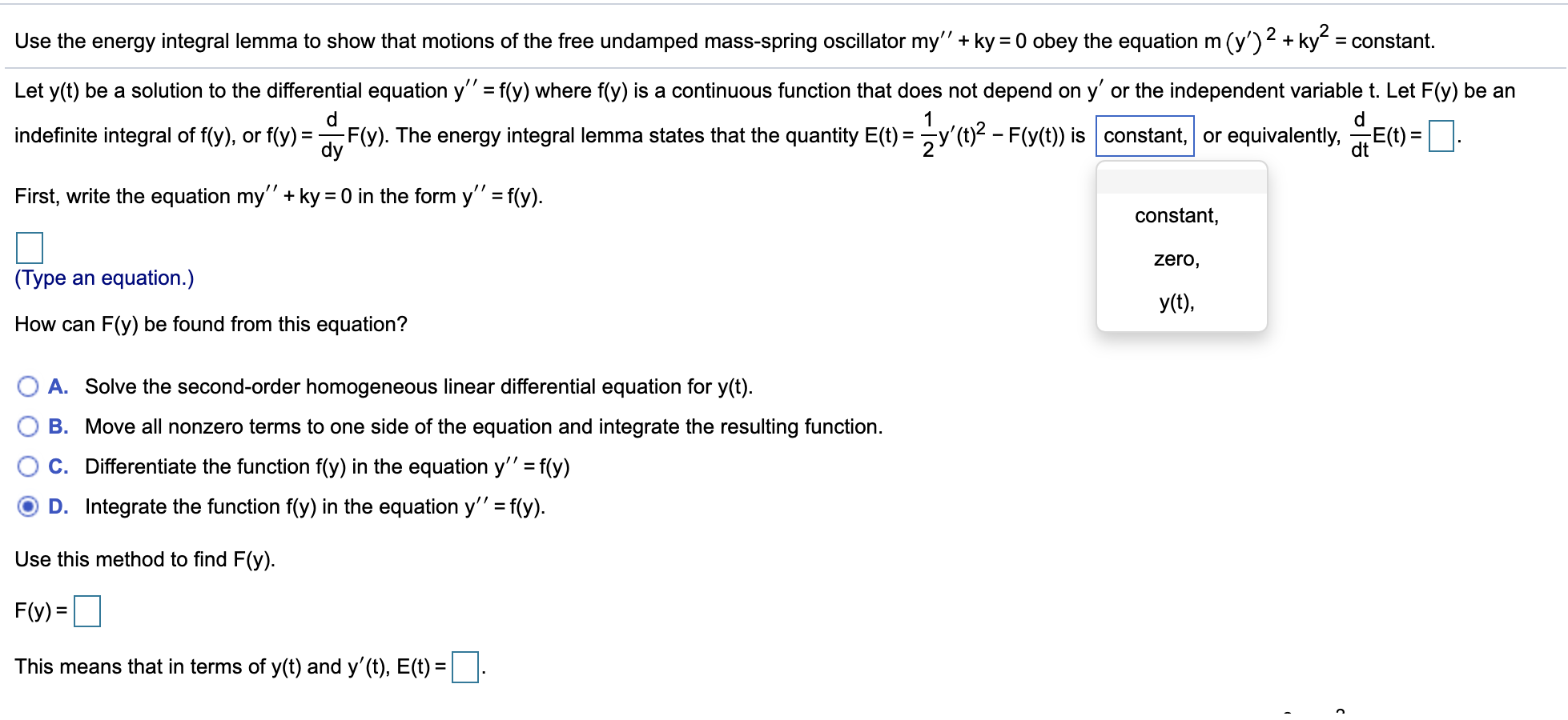 Solved + + Use the energy integral lemma to show that | Chegg.com