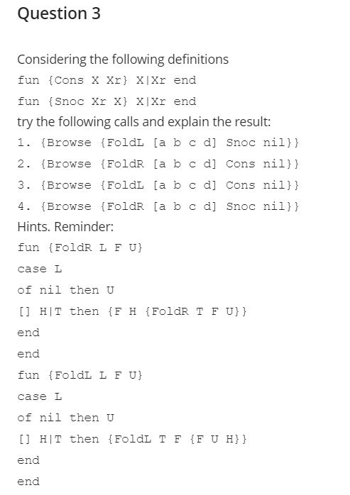 Solved Question 3 Considering the following definitions fun | Chegg.com