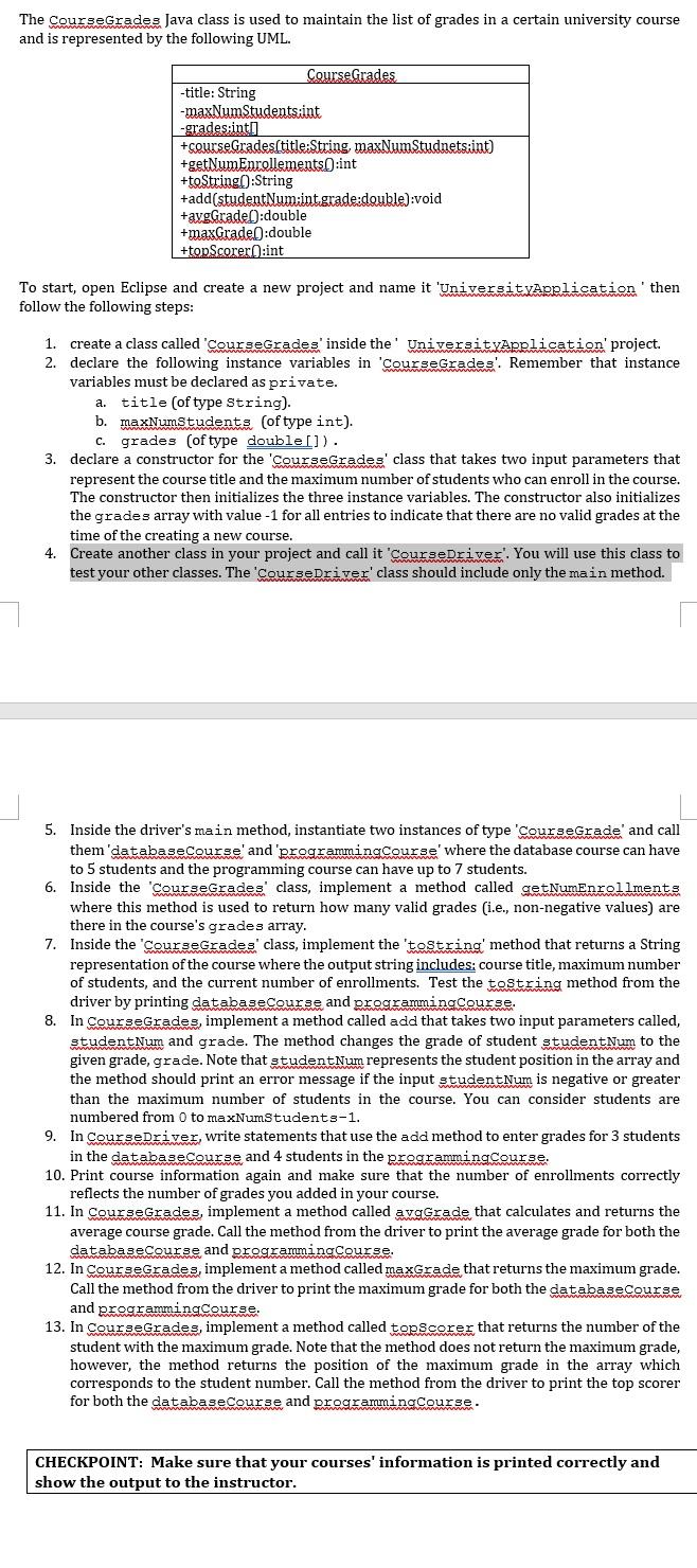 Solved a certain university course The CourseGrades Java | Chegg.com