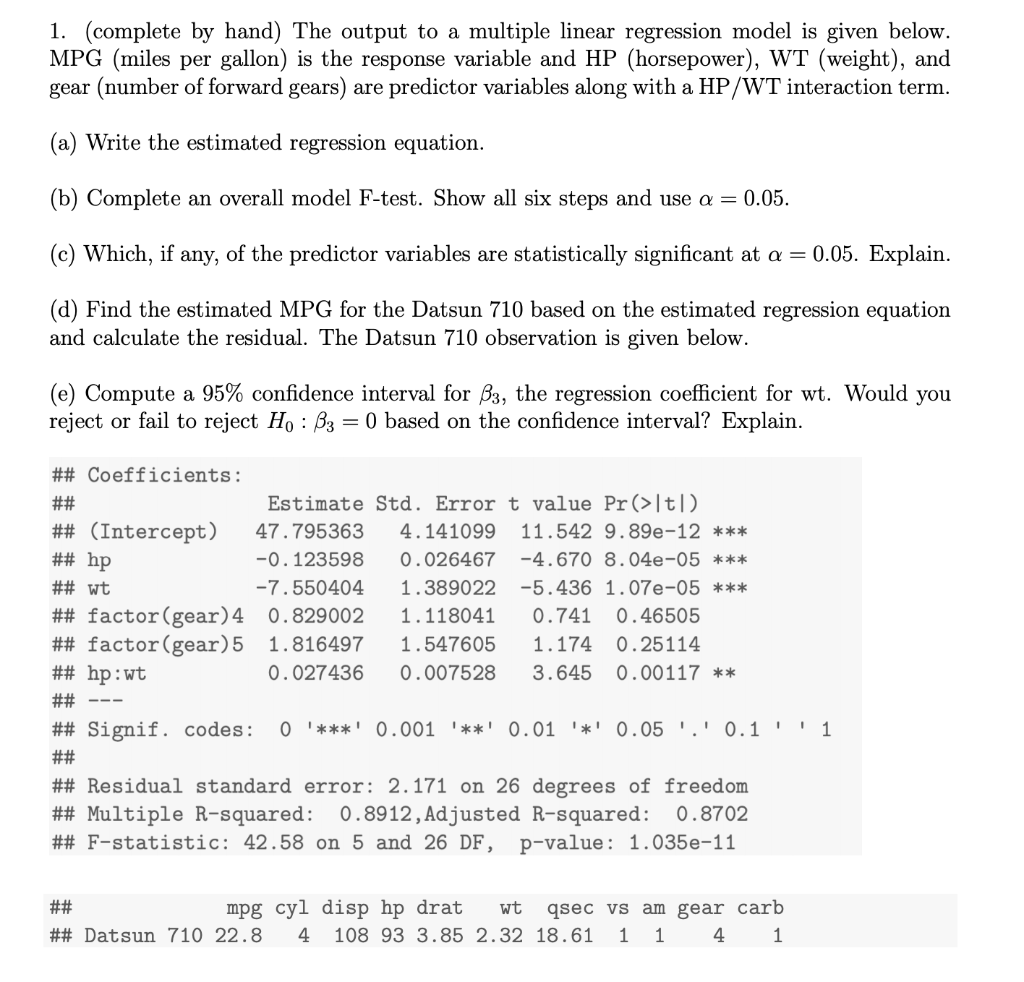 Solved 1. (complete by hand) The output to a multiple linear | Chegg.com