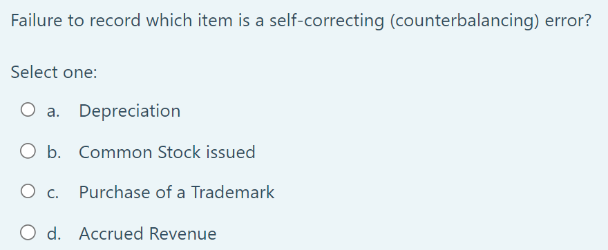 Solved Failure to record which item is a self-correcting | Chegg.com