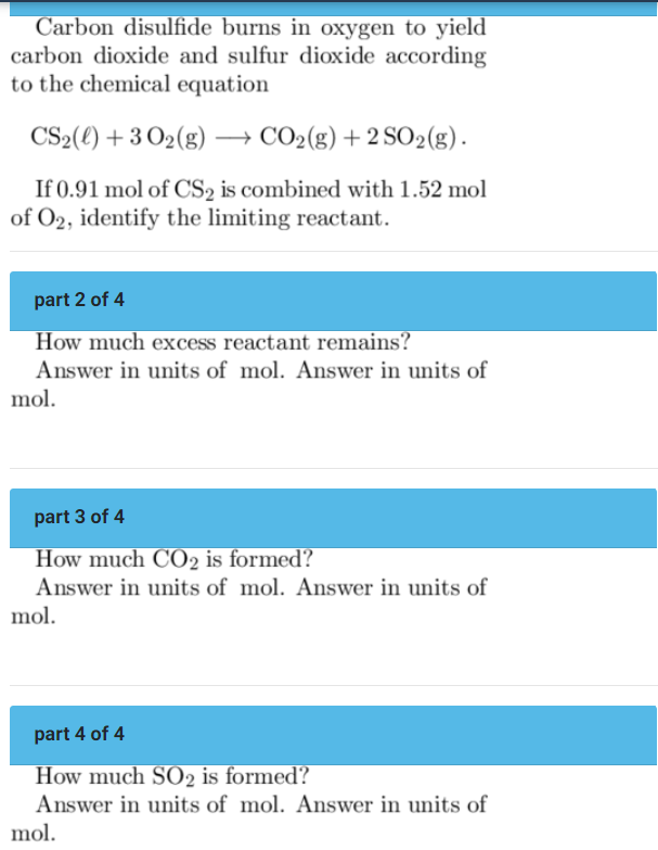 Solved Carbon disulfide burns in oxygen to yield carbon | Chegg.com