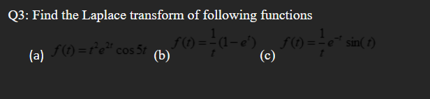 Solved Q3: Find the Laplace transform of following functions | Chegg.com