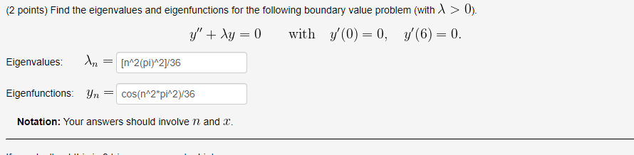 Solved (2 points) Find the eigenvalues and eigenfunctions | Chegg.com