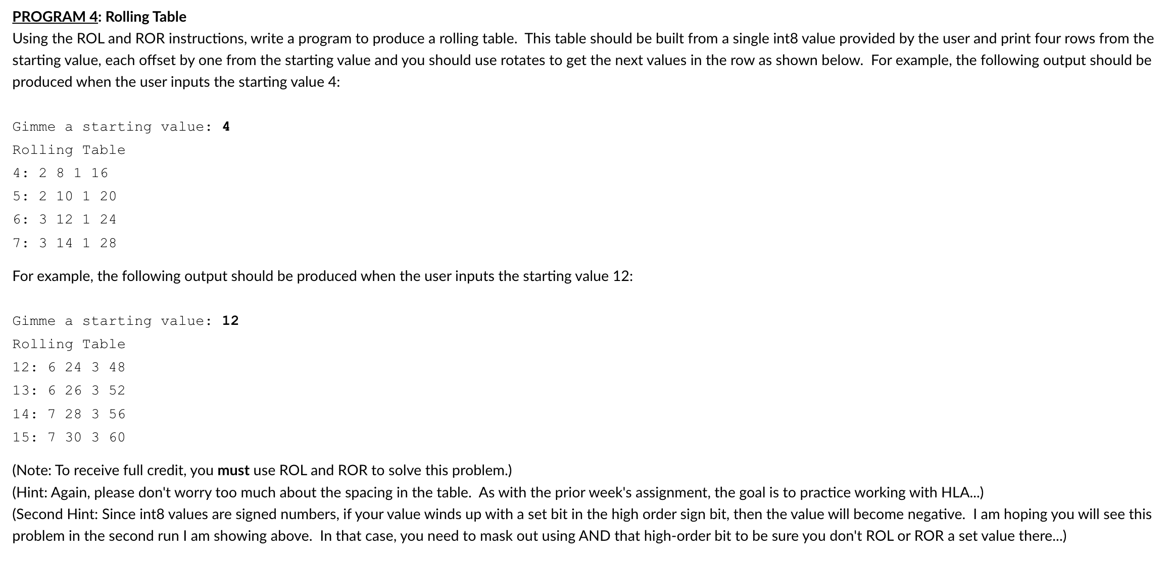 Solved PROGRAM 4: Rolling Table Using the ROL and ROR | Chegg.com