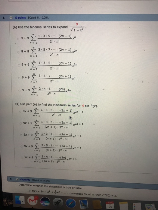 Solved Use the binomial series to expand 9/Squareroot 1 - | Chegg.com