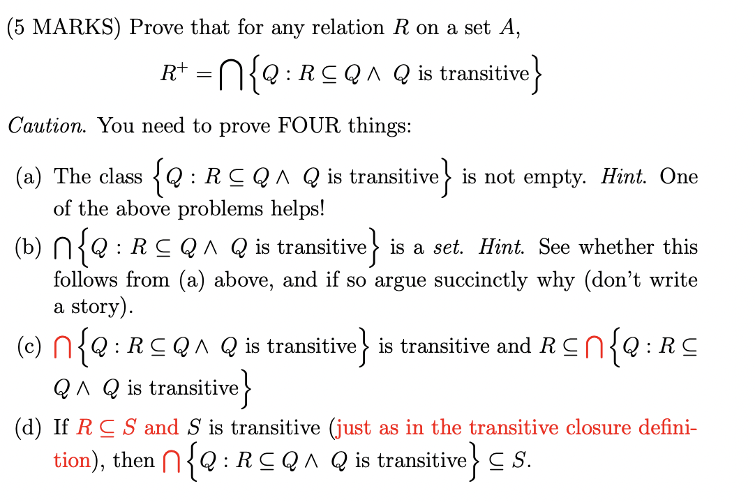 Solved (5 MARKS) Prove that for any relation R on a set A, | Chegg.com