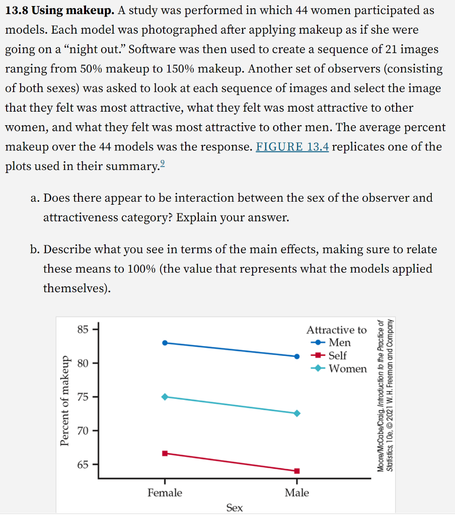 Solved 13.8 Using makeup. A study was performed in which 44 | Chegg.com