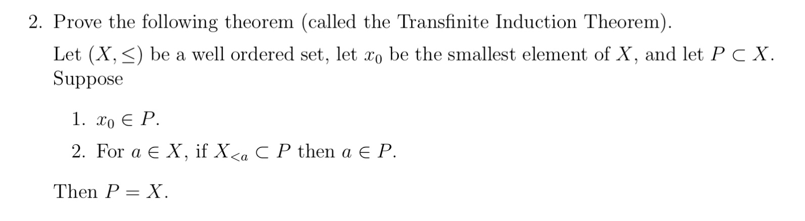 Solved Prove The Following Theorem Called The Transfinite