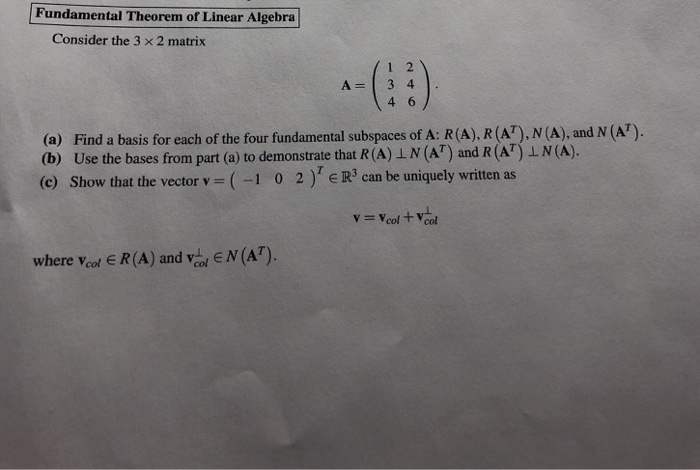 Solved Fundamental Theorem of Linear Algebra Consider the 3 | Chegg.com