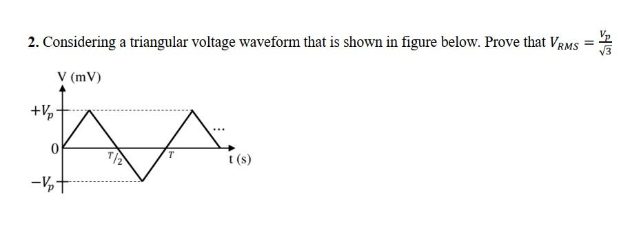 Solved Vp 2. Considering a triangular voltage waveform that | Chegg.com