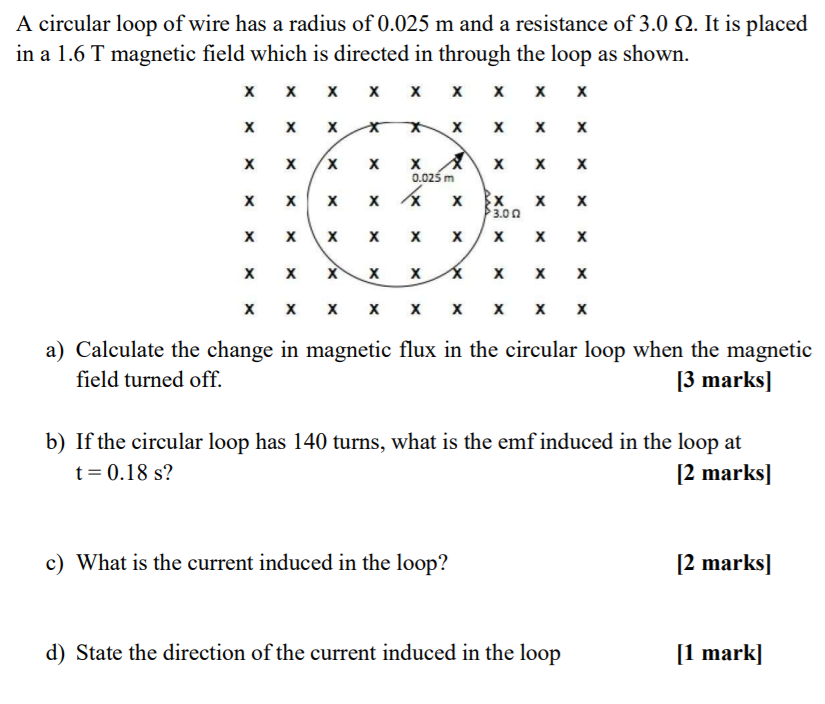 Solved A circular loop of wire has a radius of 0.025 m and a | Chegg.com