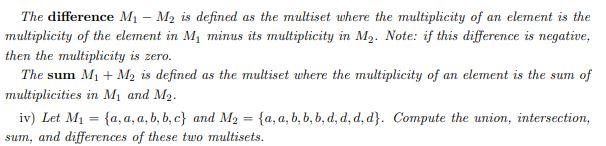 Solved Exercise 4. - A multiset is an unordered collection | Chegg.com