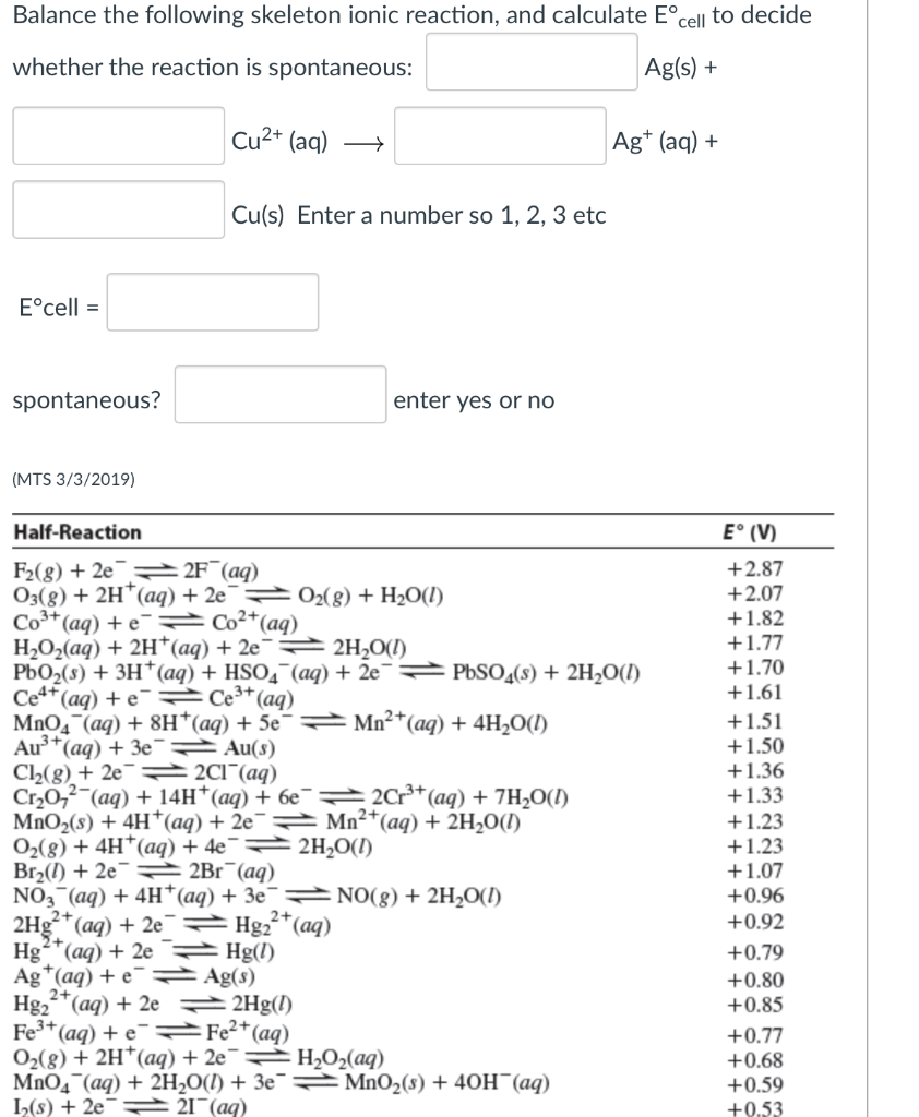 Solved Balance the following skeleton ionic reaction, and | Chegg.com