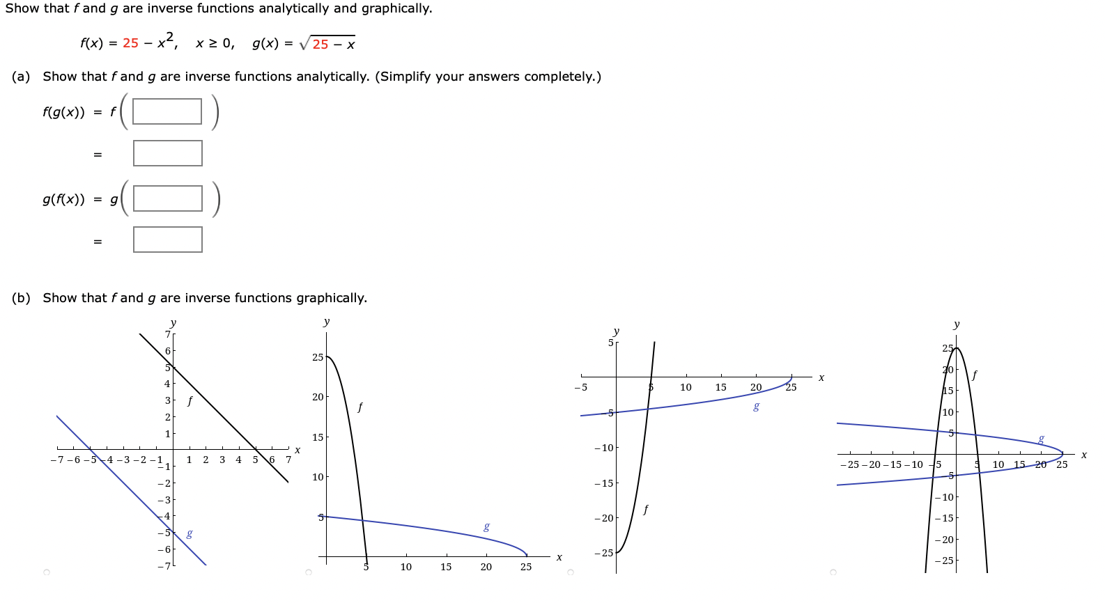 Solved Show that f and g are inverse functions analytically | Chegg.com