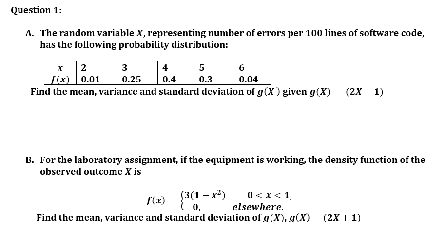 Solved Question 1: A. The random variable X, representing | Chegg.com