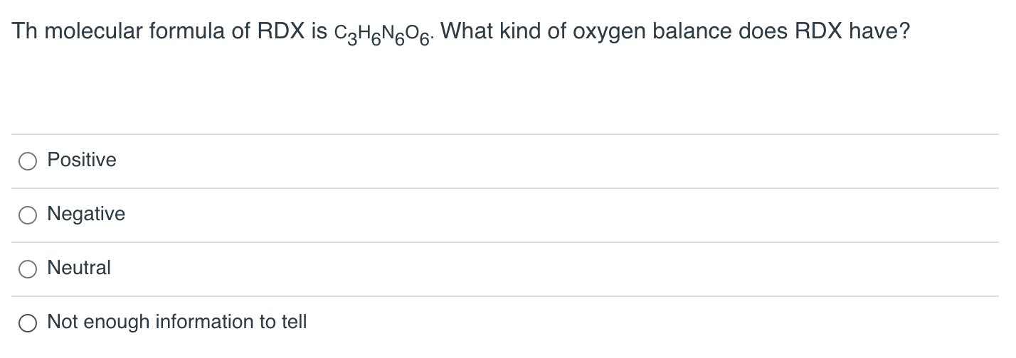 Solved oxygen balance: positive OR molecular formula # of | Chegg.com