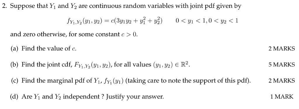 Solved Suppose that Y1 and Y2 are continuous random | Chegg.com