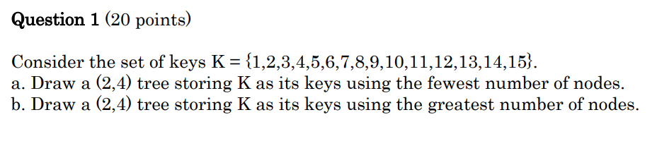 Solved Question 1 (20 points) Consider the set of keys | Chegg.com