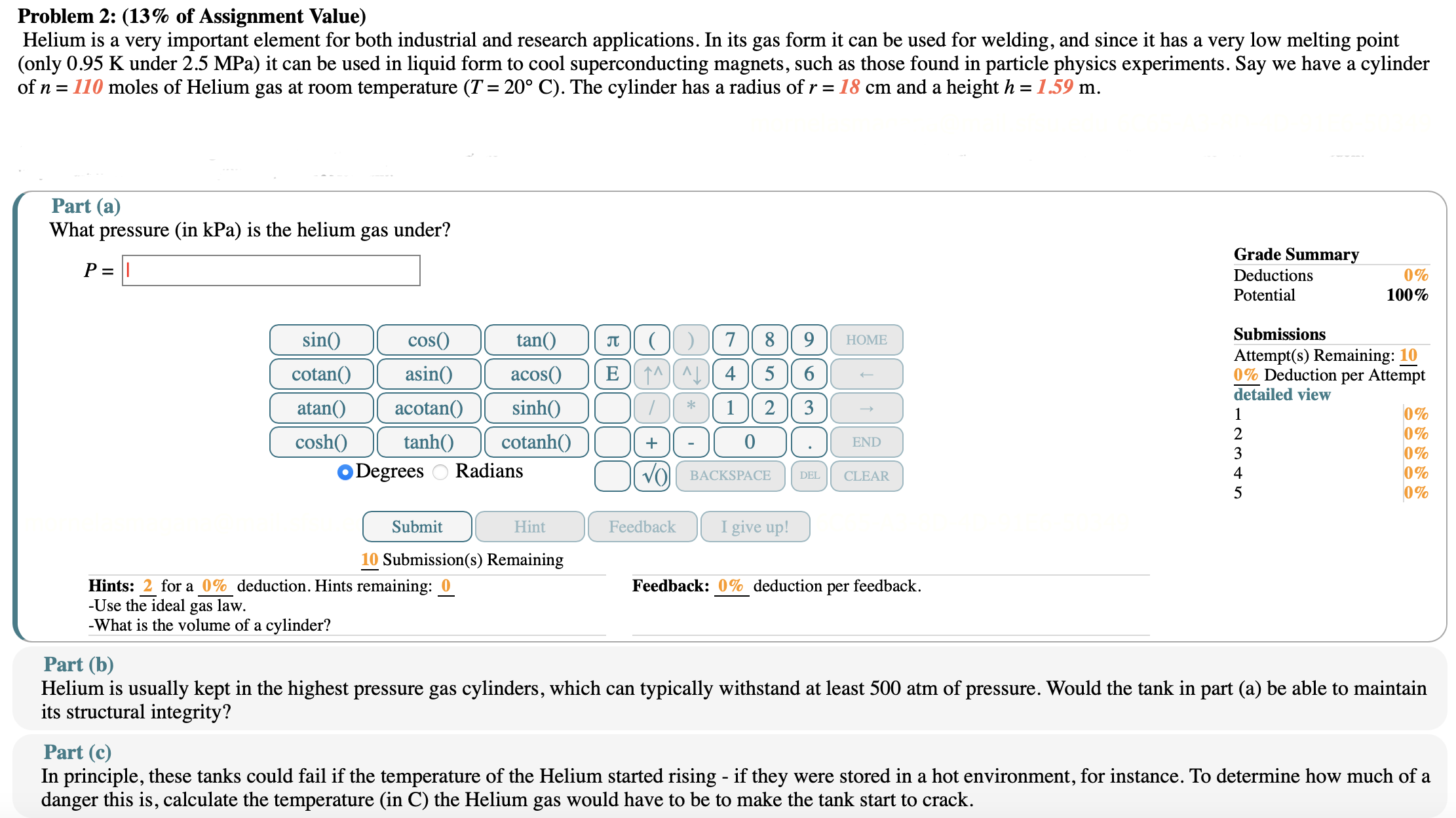 Solved Problem 2: (13% ﻿of Assignment Value)Helium is a very | Chegg.com